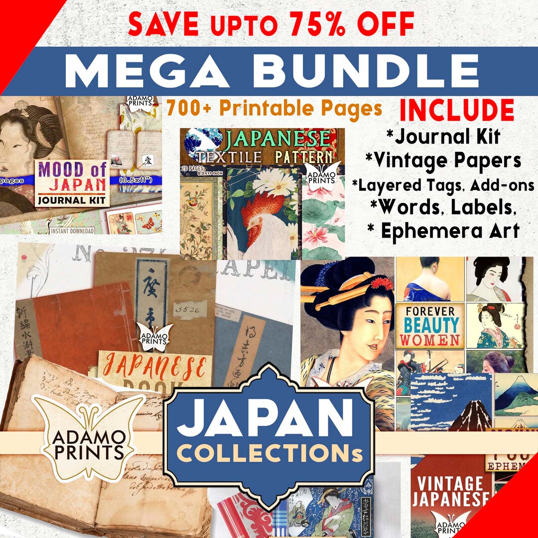 Mega BUNDLE Vintage Japan, Journal Kit, Japanese Art, Digital Images ...