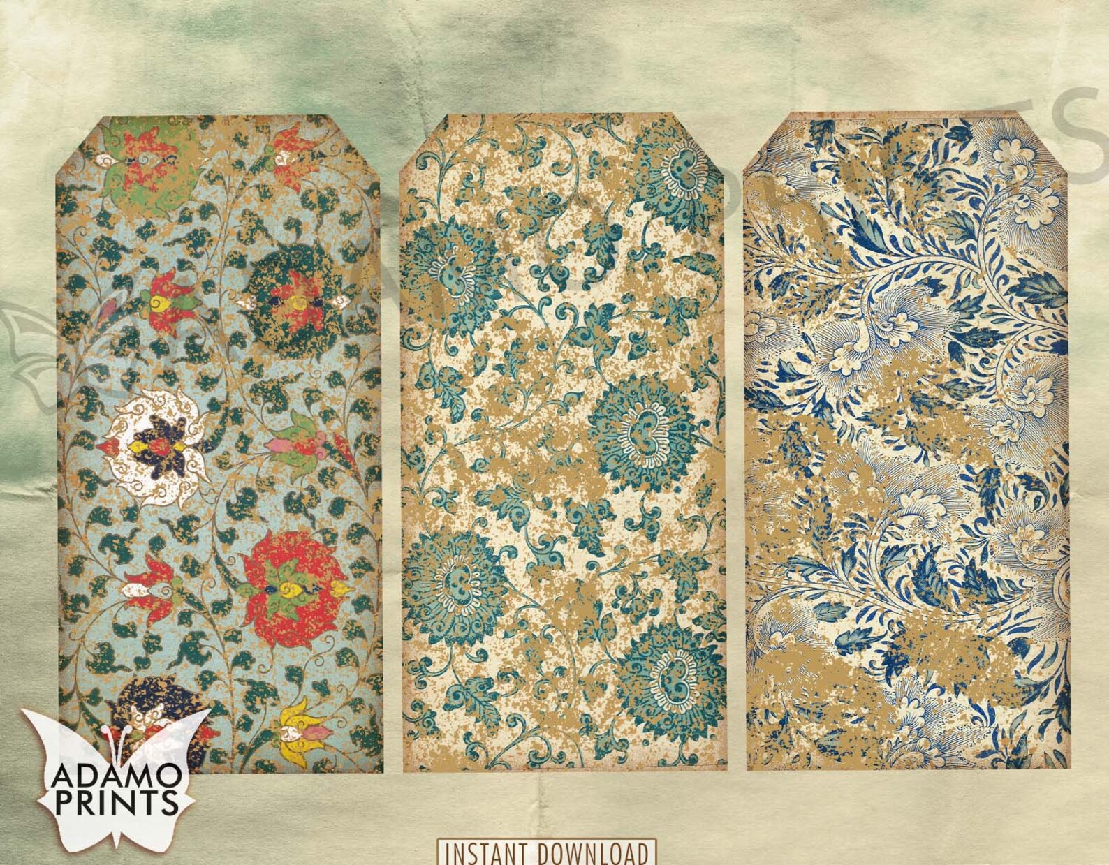 Flower Grunge Tag Kit, Digital Tag, Victorian, Ephemera Tag, Printable ...