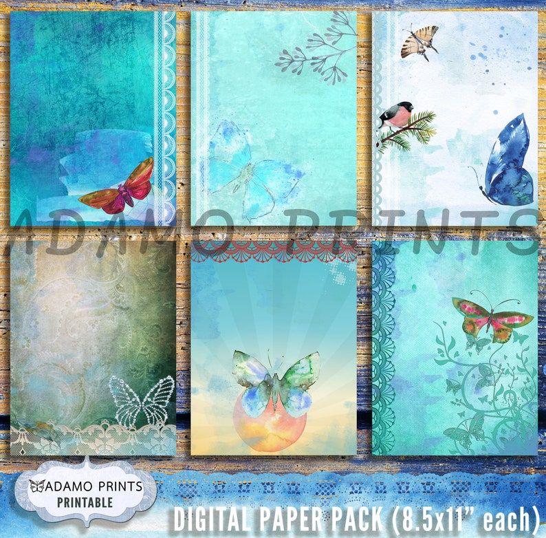 Butterfly Blue Digital Paper, Colorful Paper, Lace, Digital Download ...