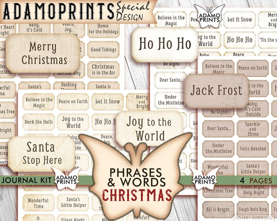 Christmas Phrases & Words Journal Words Parchment Mixed | Etsy