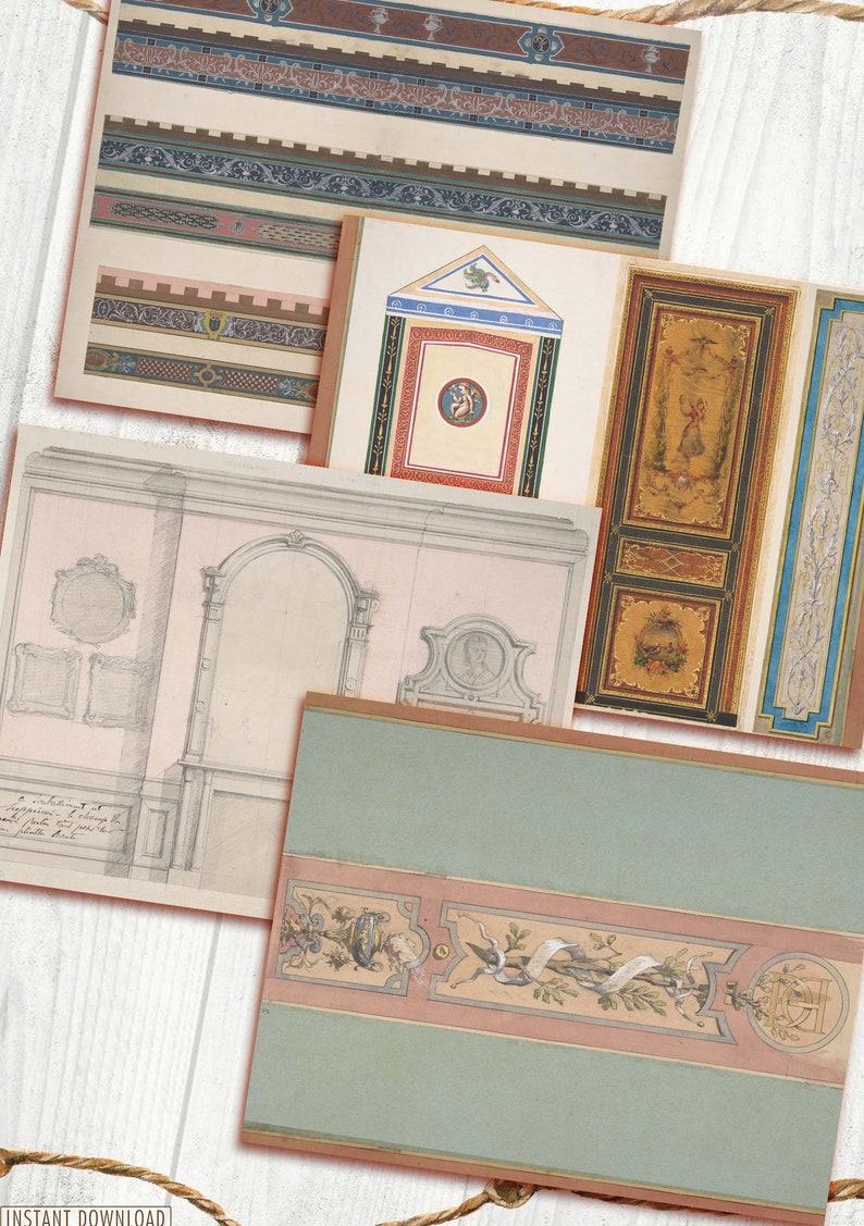 Interior Design Paper Set2, Shabby, Junk Journaling Kit, Paper for ...