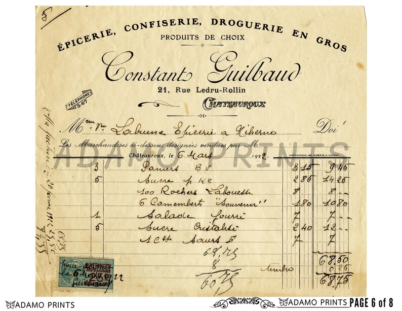 Vintage French Invoice French Receipts Ephemera Cards | Etsy