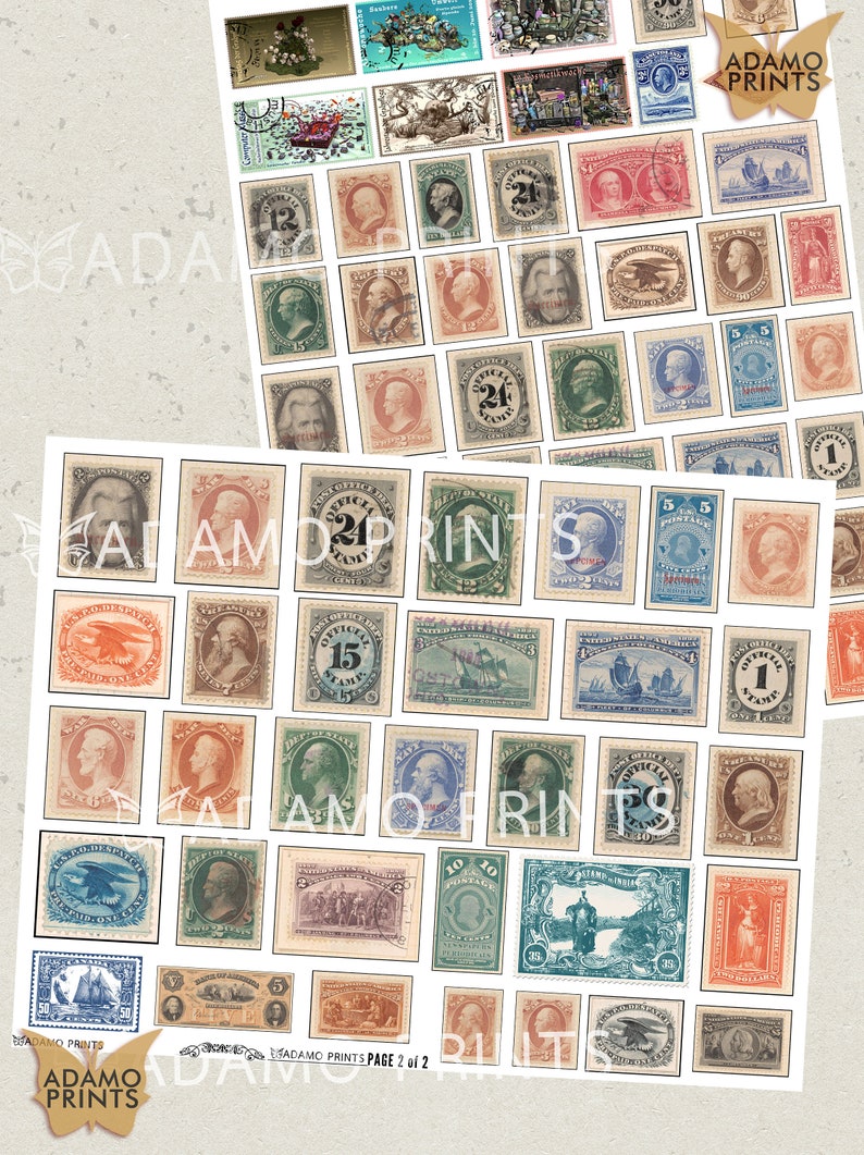 Old Postage Stamps Faux Stamp Ephemera Kit Digital Stamps - Etsy