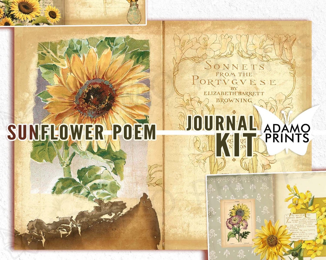 Sunflower Poem Journal Kit Journal Page Ephemera Flower - Etsy