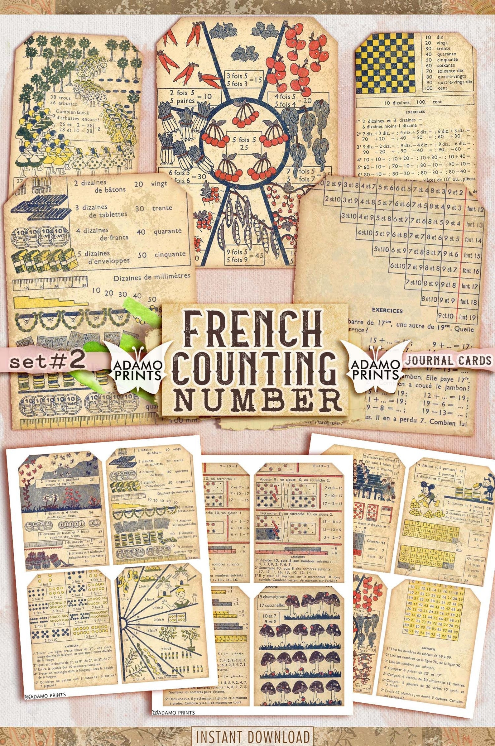 French Counting Number Set2 Journal Cards Flash Cards - Etsy