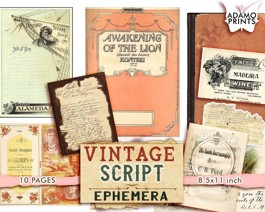Vintage Ephemera Script, Old Letter, Postcards, Ticket, Ephemera ...