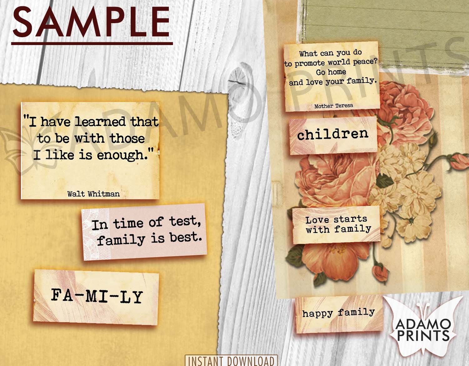 Family Quote Junk Journaling Word Digital Inspiration Quote | Etsy