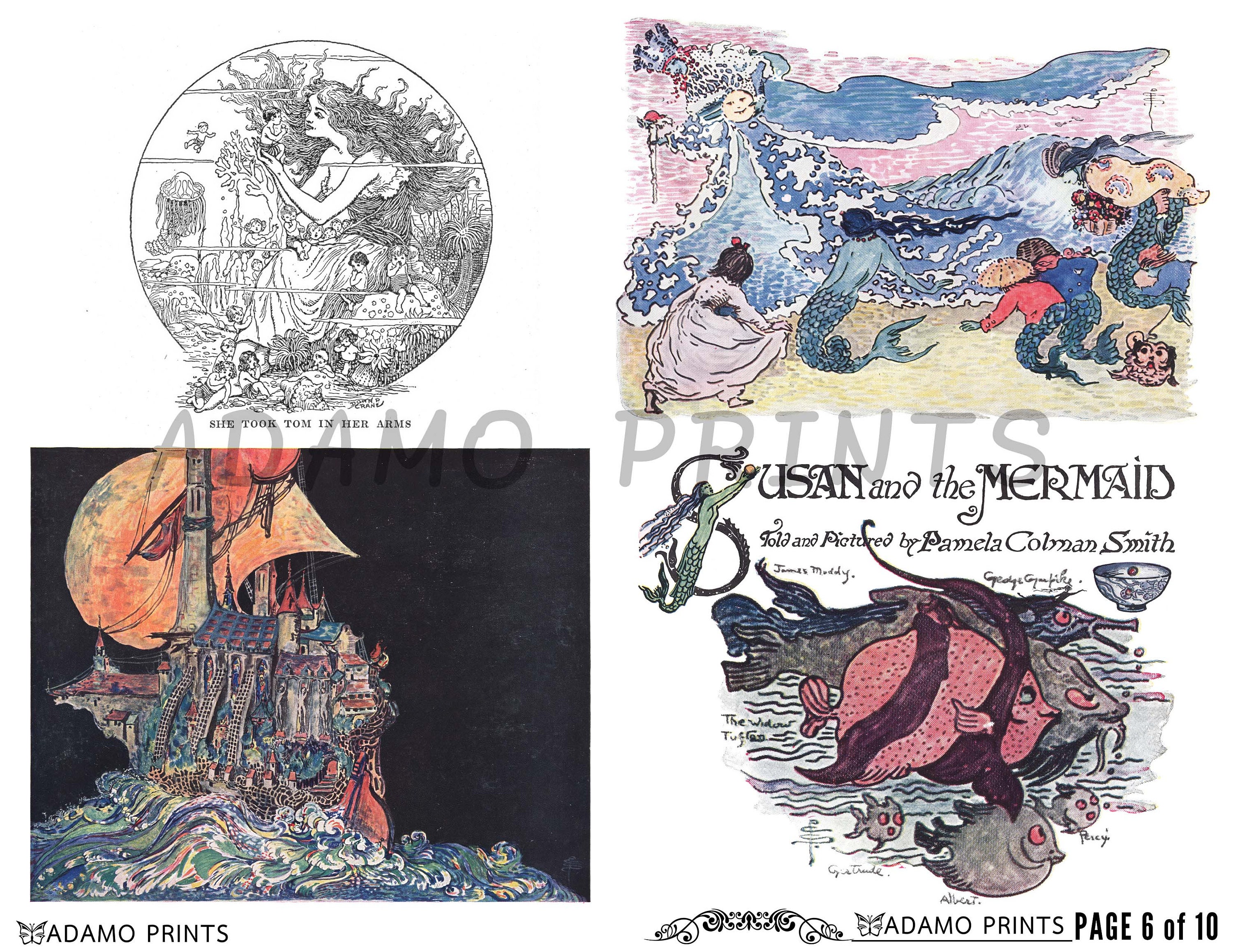 Little Mermaid Digital Images Collage Sheet Vintage Art | Etsy