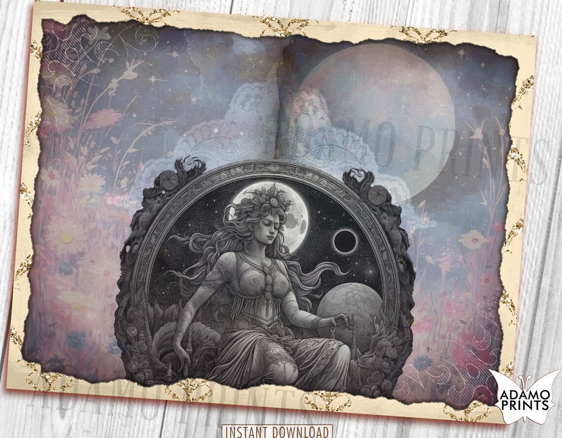 Ancient Goddess Junk Journal Pages, Collage Sheets, Ephemera Moon ...