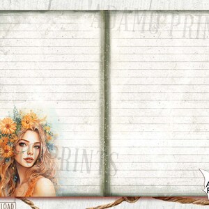 Boho Woman Flower Garden Journal Kit, Bohemian Journal Page, Boho ...