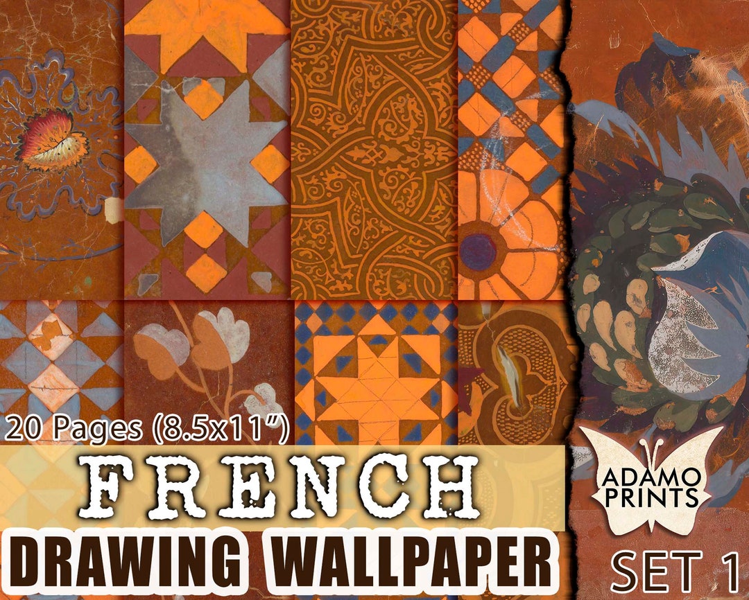 French Drawing Wallpaper Set1, French Pattern, Junk Journaling Kit ...