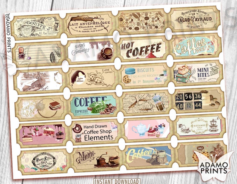 Choco & Coffee Ticket Collage Ticket Digital Embellishments - Etsy