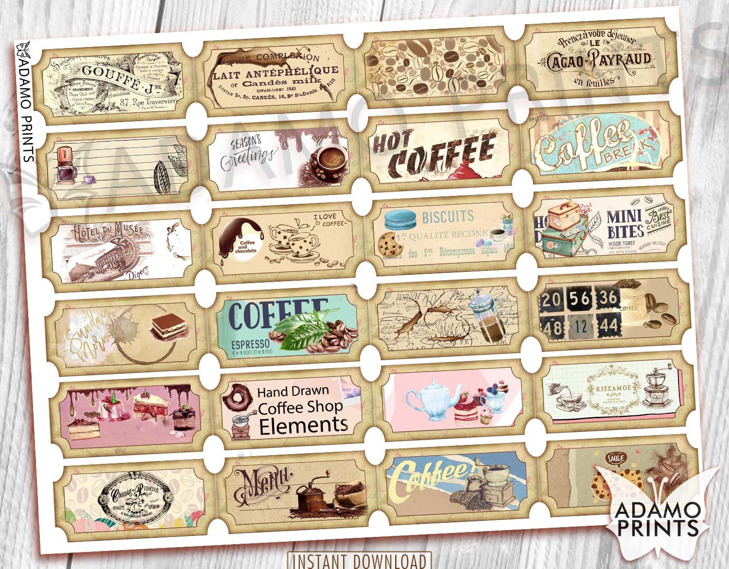 Choco & Coffee Ticket Collage Ticket Digital Embellishments - Etsy