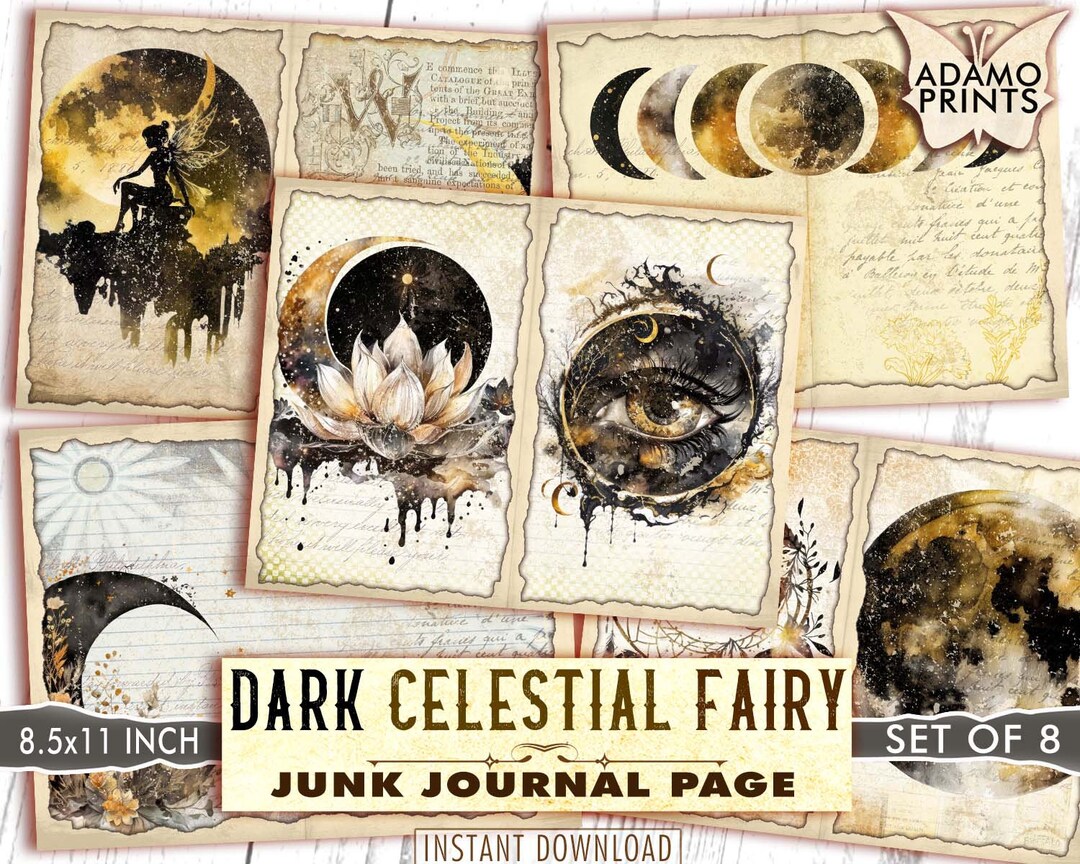 Dark Celestial Fairy Junk Journal Pages, Journal Kit, Magic, Witch, Moon, Collage Sheets ...