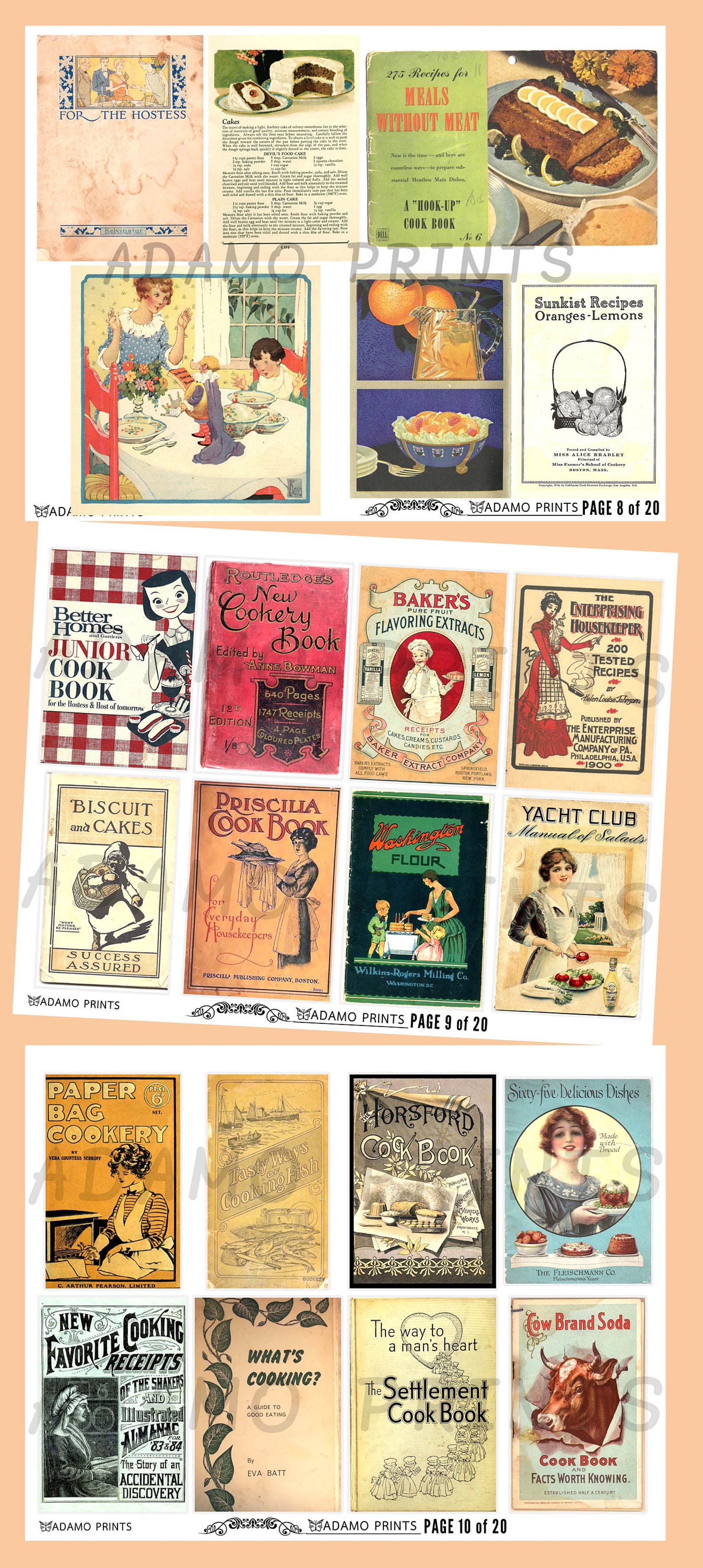 Old Cookbook Ephemera Pack, Food Ephemera, Printable Images, Vintage ...