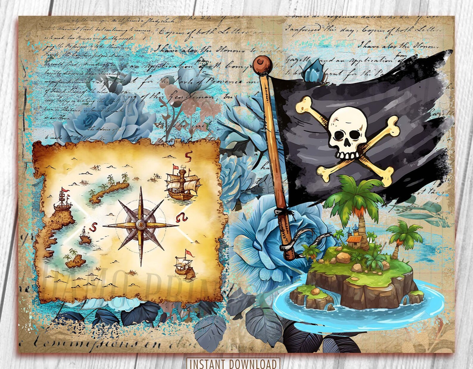 Pirate Journey Journal Kit, Collage Fantasy Journal , Lined & Blank ...