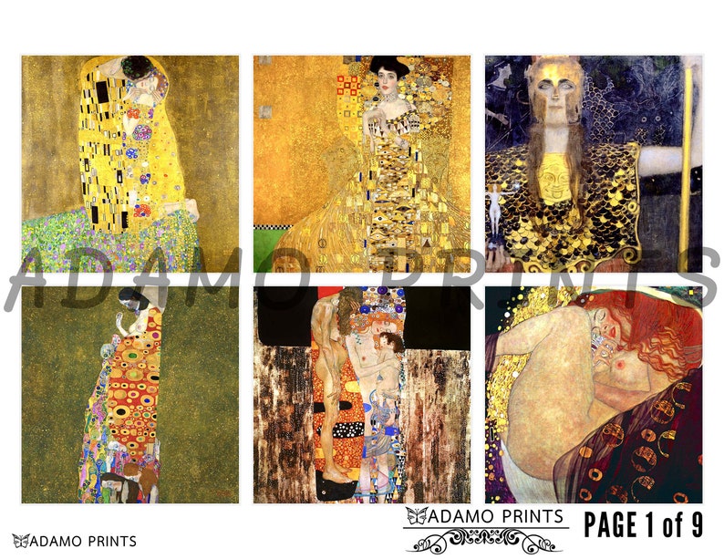 Gustav Klimt Art Nouveau Digital Art Collage Papers - Etsy