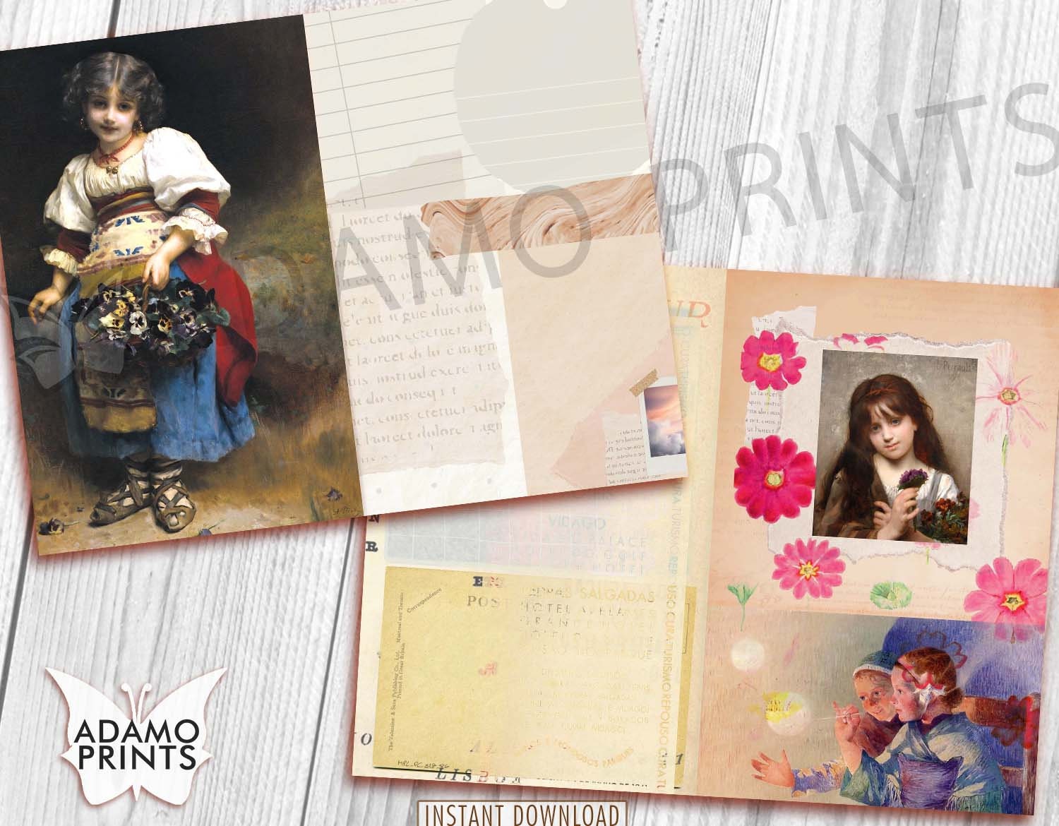 Victorian Children Journal Kit, Line & Blank Page, Loaded Tag, Collage ...