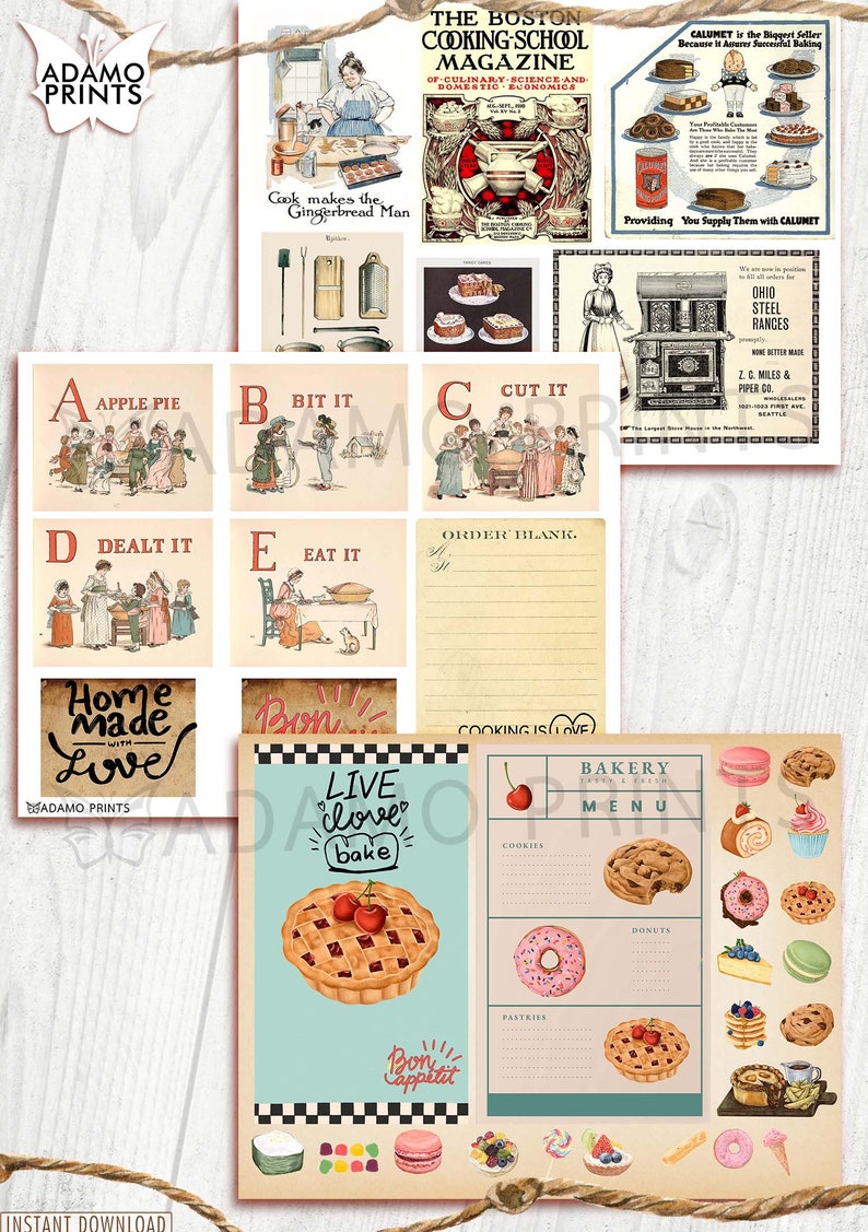 In the Kitchen Ephemera Pack, Food Ephemera, Printable Images, Vintage ...