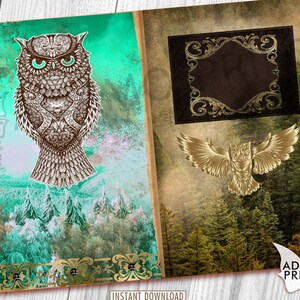 Forest Owl Journal Kit, Blank & Lined Page, Woodland, Collage Sheets ...
