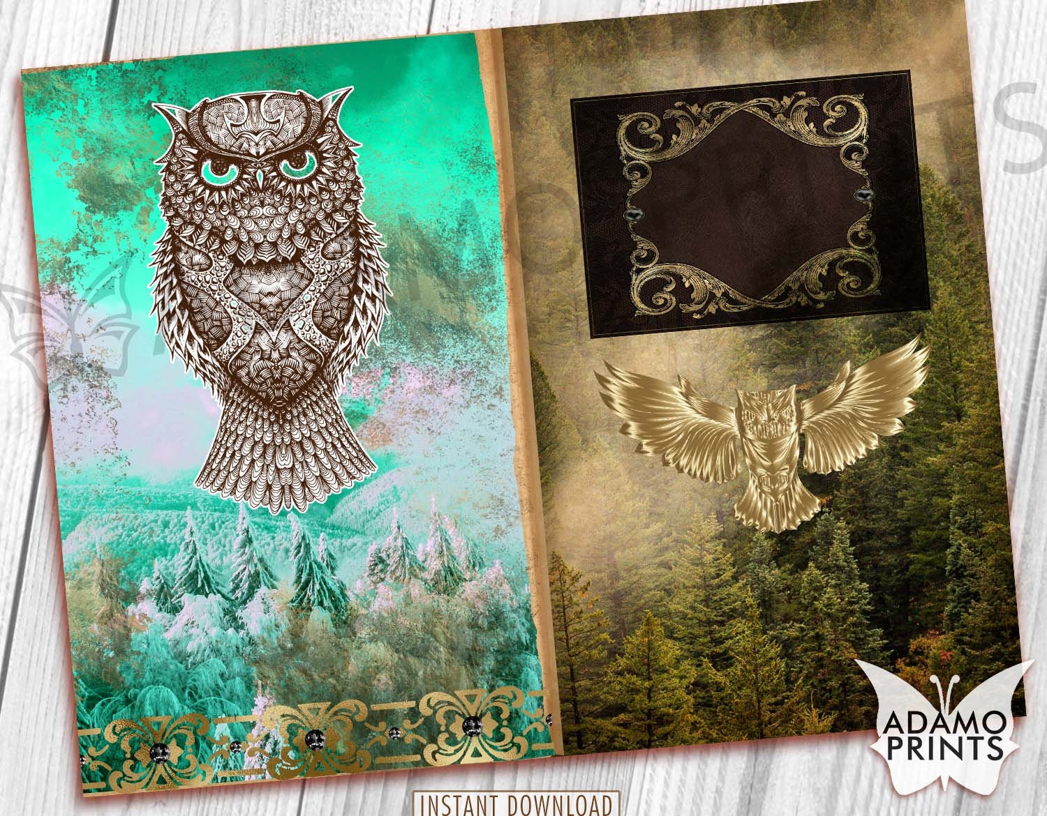 Forest Owl Journal Kit, Blank & Lined Page, Woodland, Collage Sheets ...