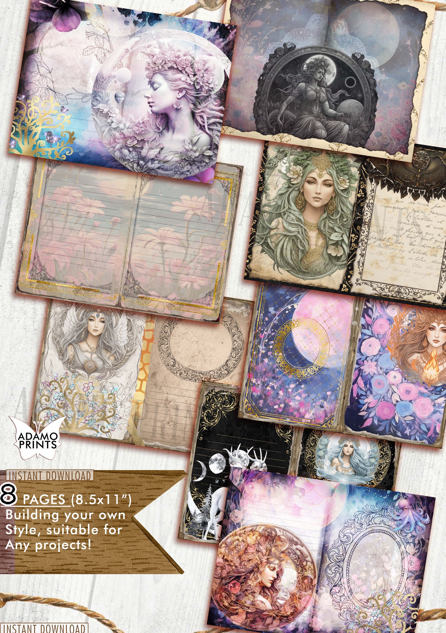 Ancient Goddess Junk Journal Pages, Collage Sheets, Ephemera Moon ...