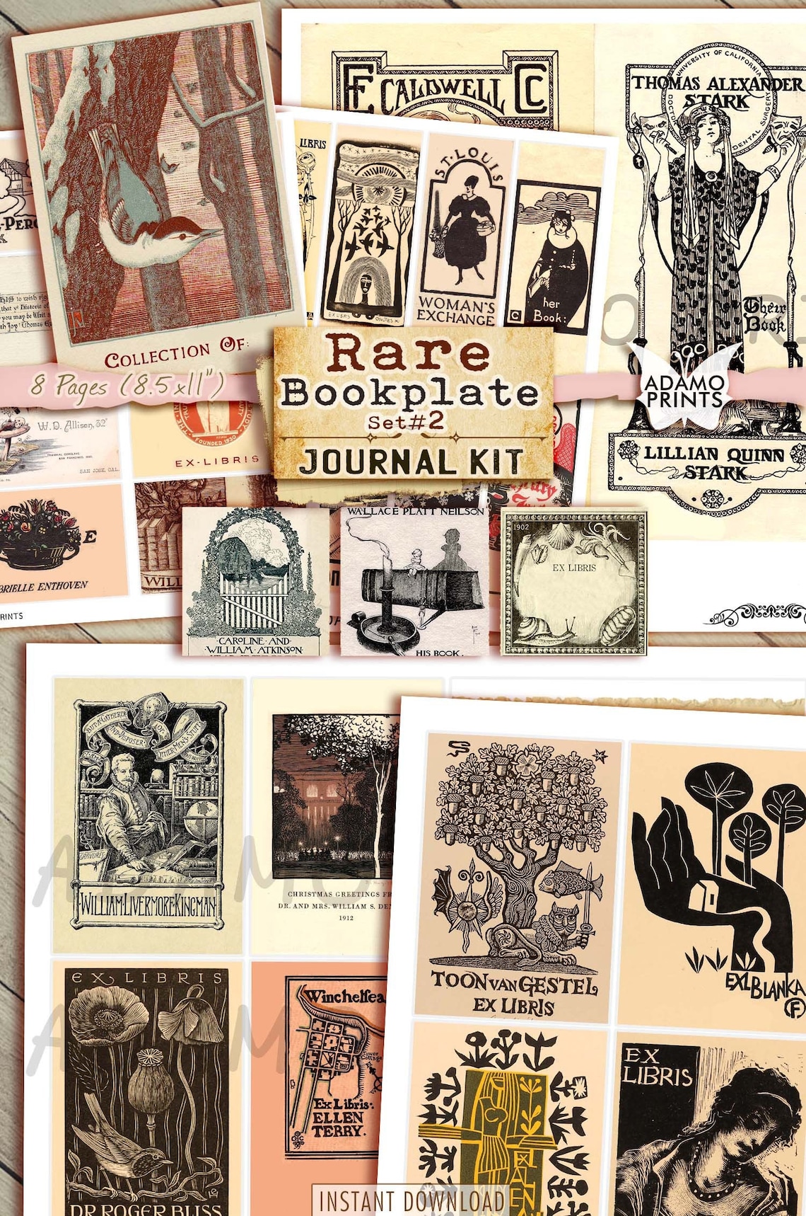 Rare Bookplate Set2 Ex Libris Digital Bookplate Printable | Etsy