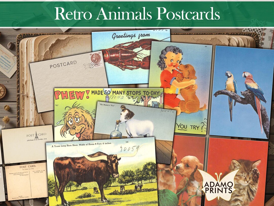 Retro Animal Postcards: Vintage Ephemera Collage (digital Download) - Etsy