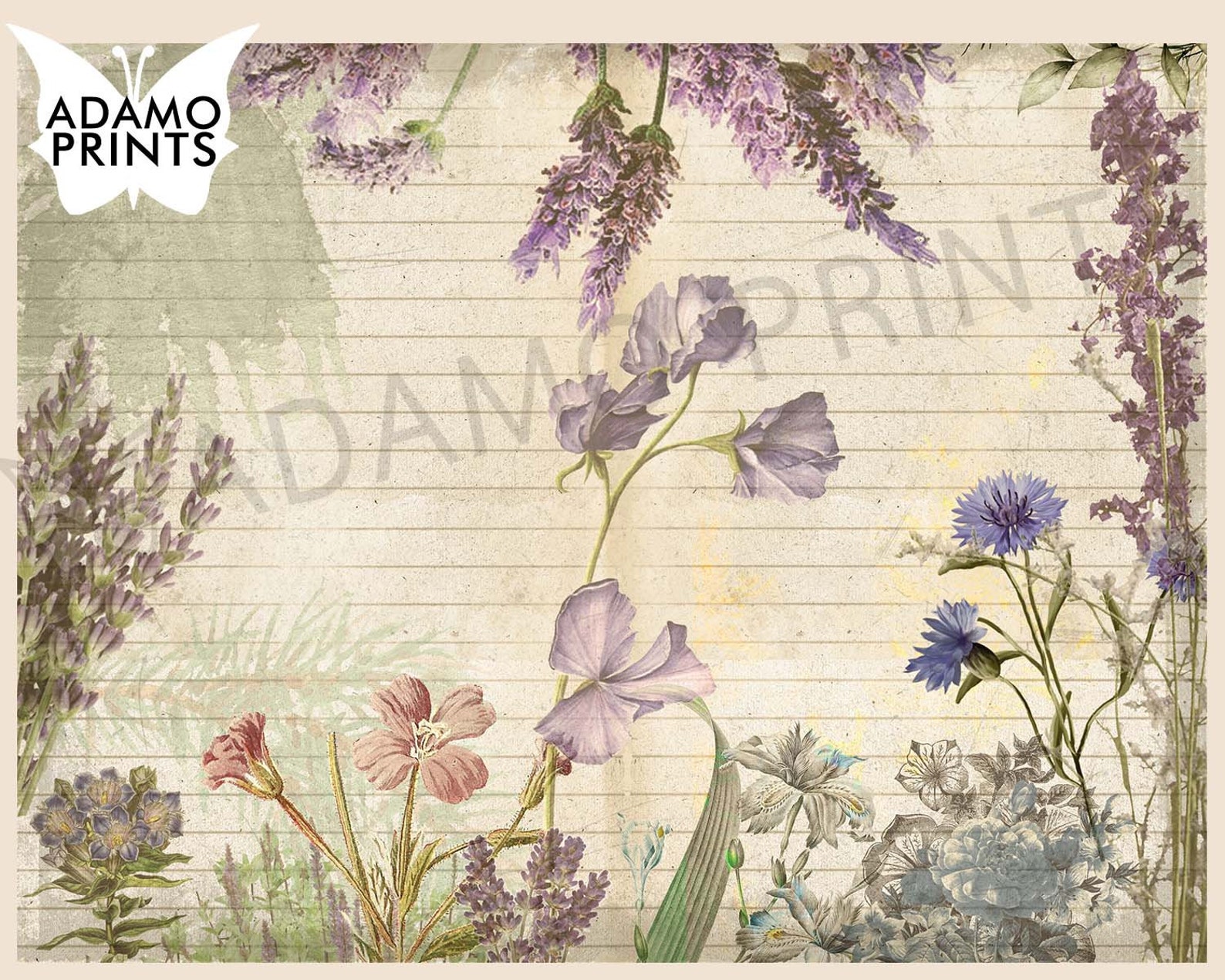 Wildflower Lined Journal Kit Journal Page Collage Sheets - Etsy