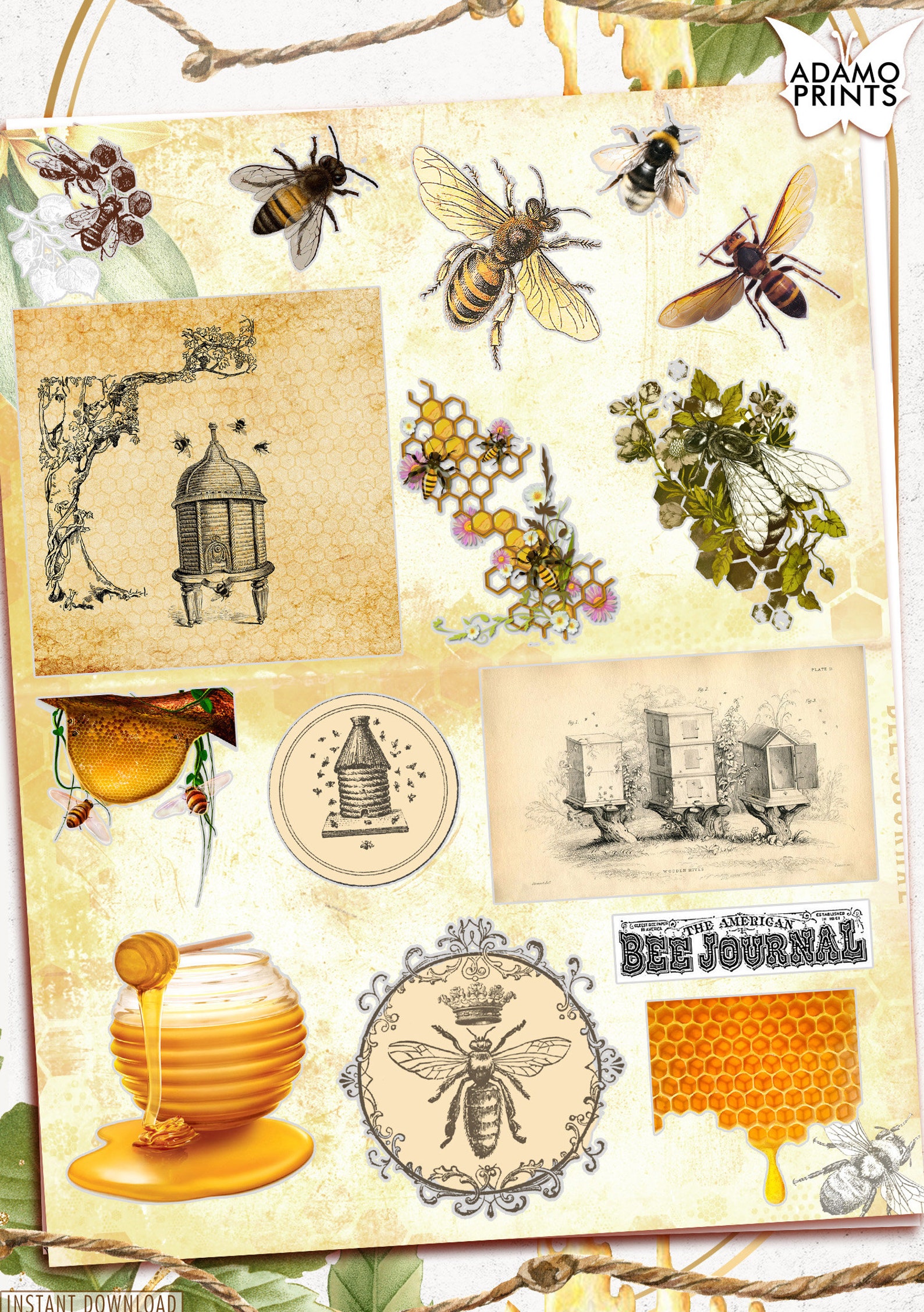 Honey Bee Journal Kit, Busy Bee, Beekeeper, Journal Page, Collage ...