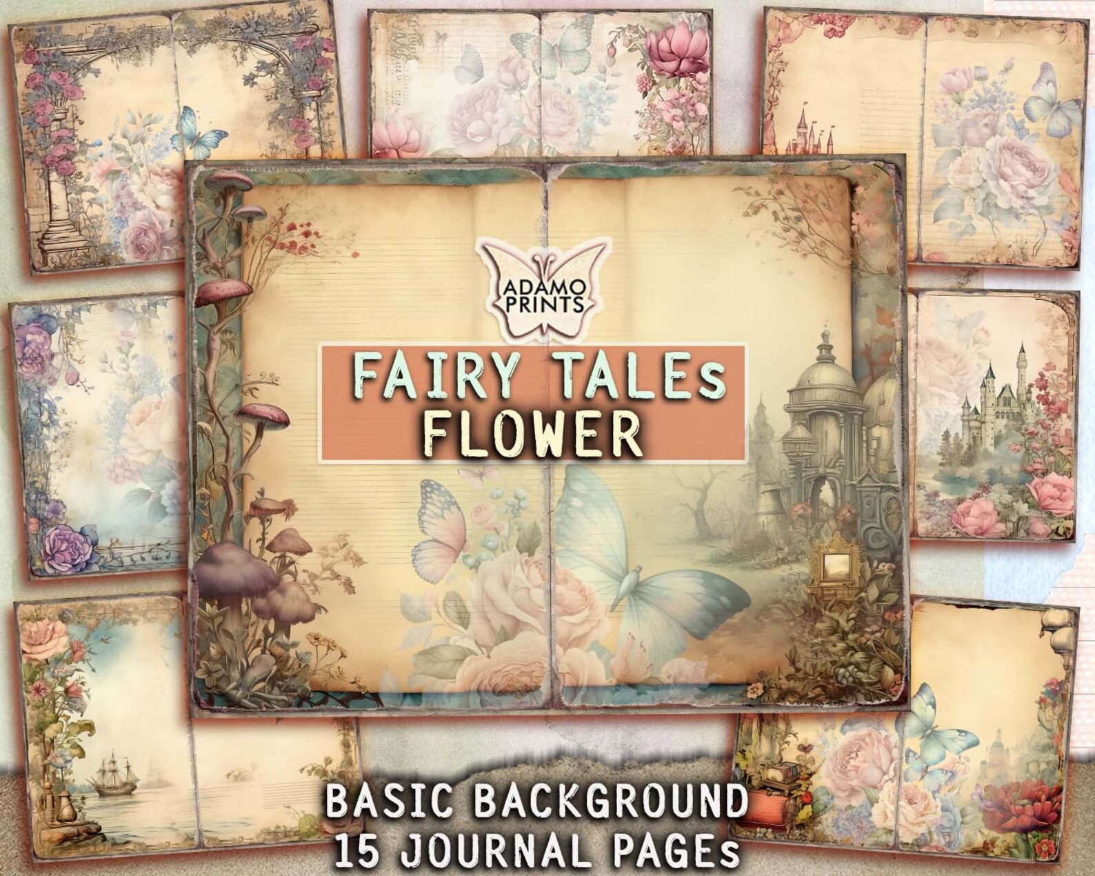 Fairy Tale Flower Junk Journal Kit: Printable Background Paper (digital ...