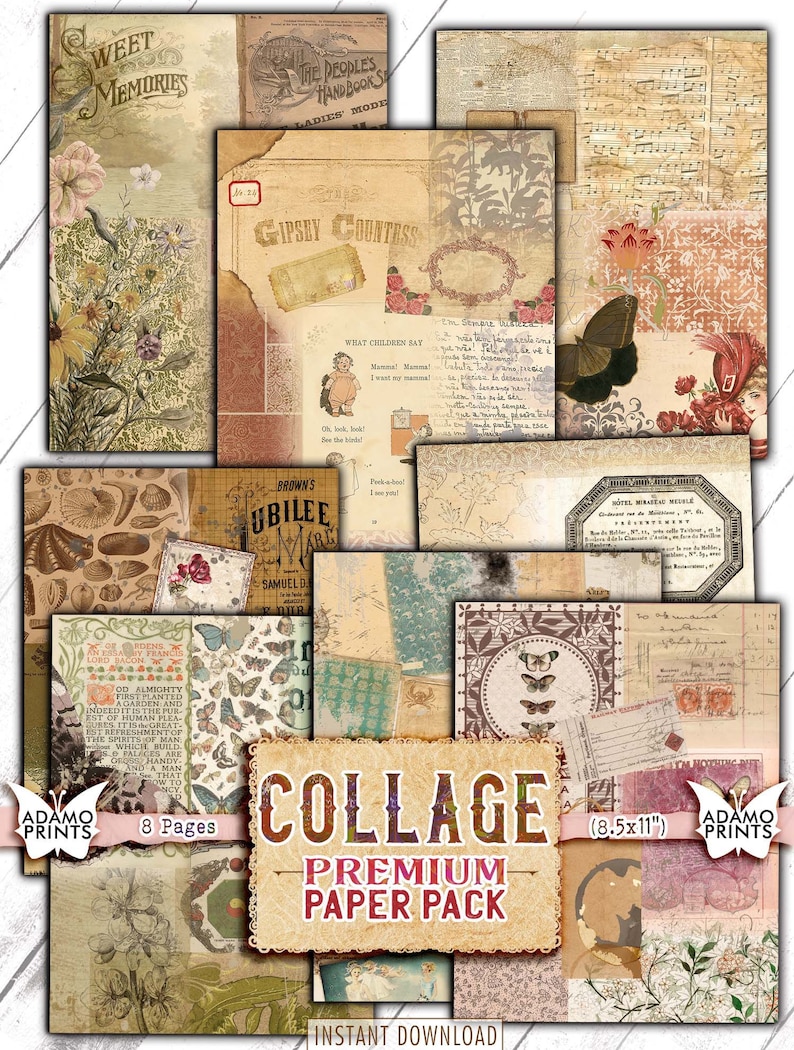 Collage Paper Pack Junk Journaling Kit Digital Collage - Etsy