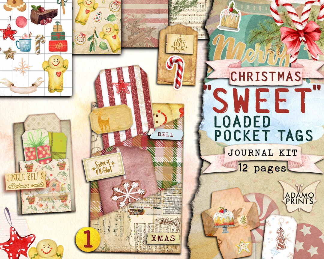 Christmas Sweet, Add-on, Junk Journal Kit, Pocket Tags, Envelopes ...