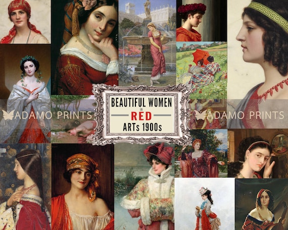 Women Art 1900s in Red Digital Images Ephemera Classics | Etsy