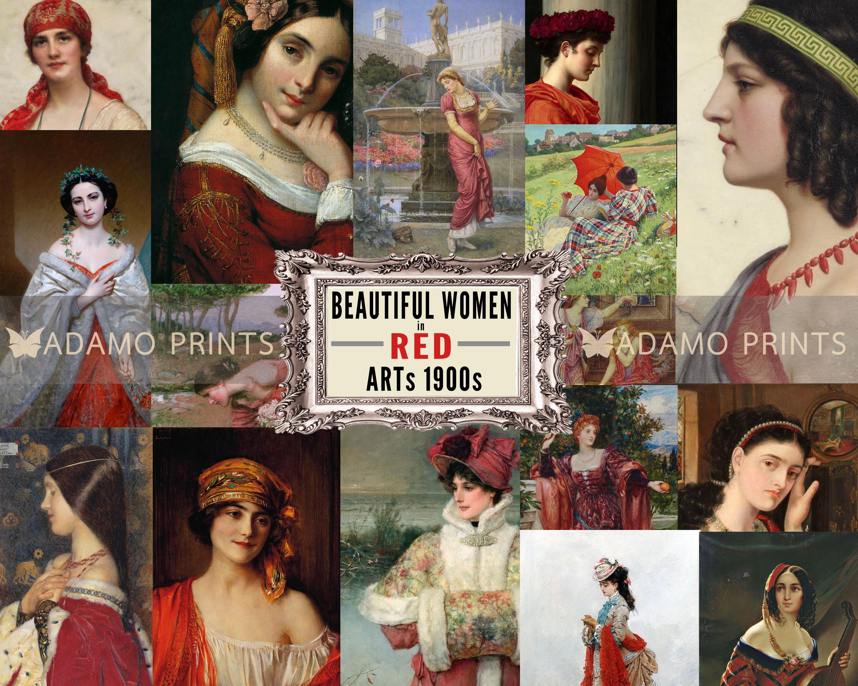 Women Art 1900s in Red, Digital Images, Ephemera Classics, Classic ...