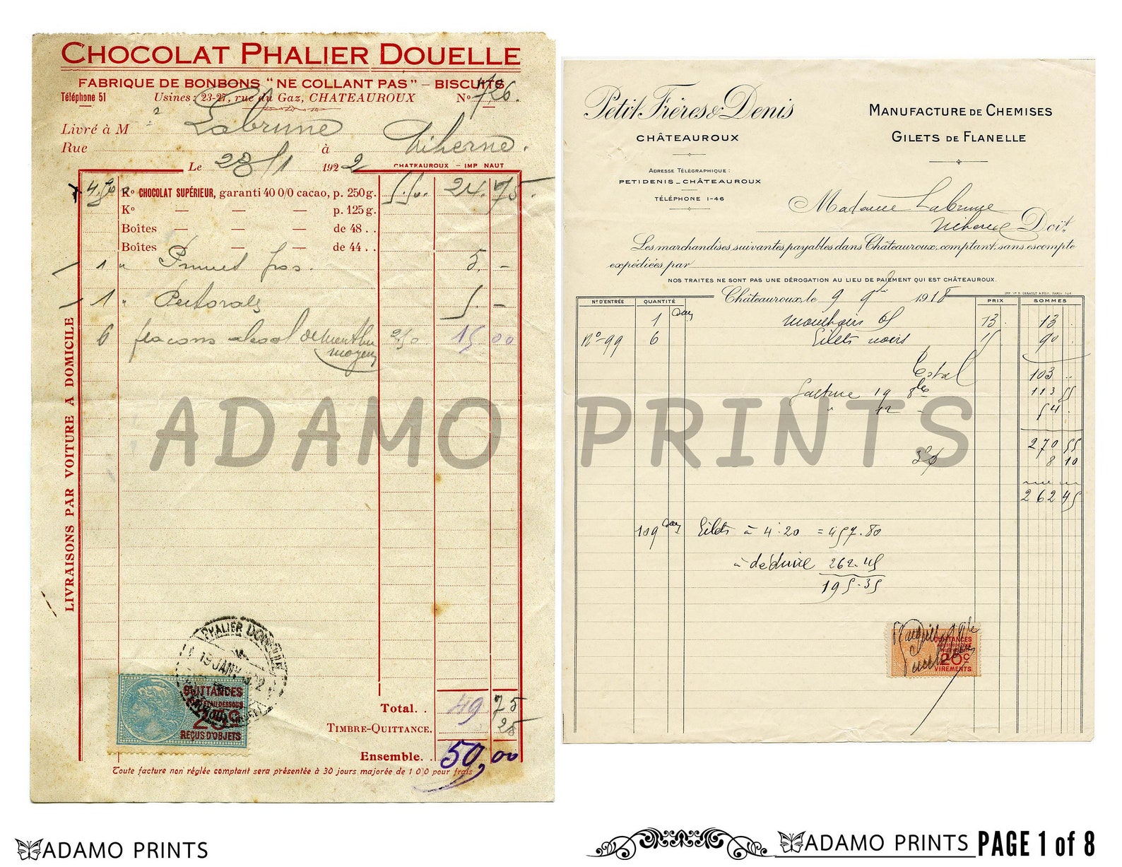 Vintage French Invoice, French Receipts Ephemera Cards, Ephemera ...