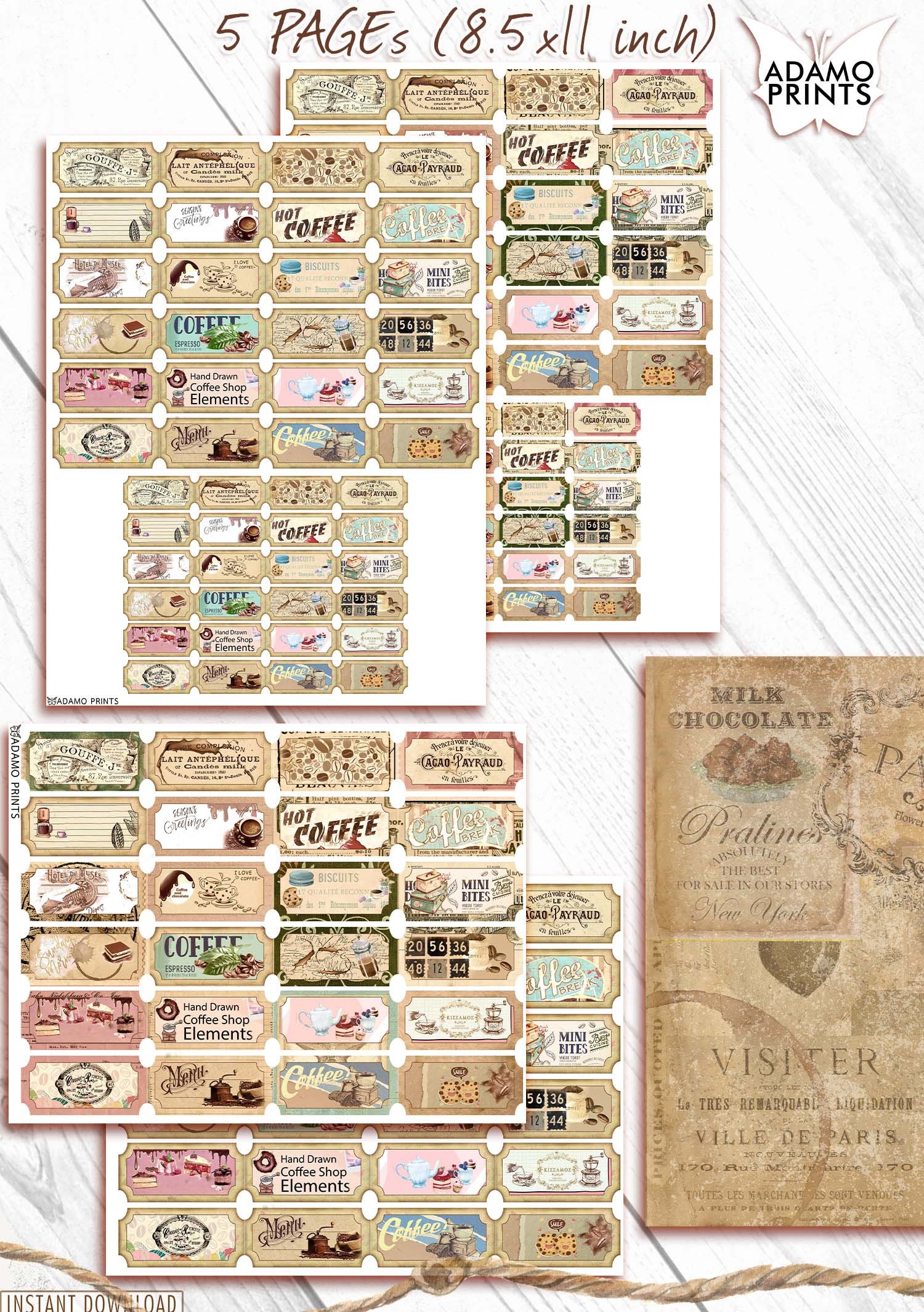 Choco & Coffee Ticket Collage Ticket Digital Embellishments - Etsy