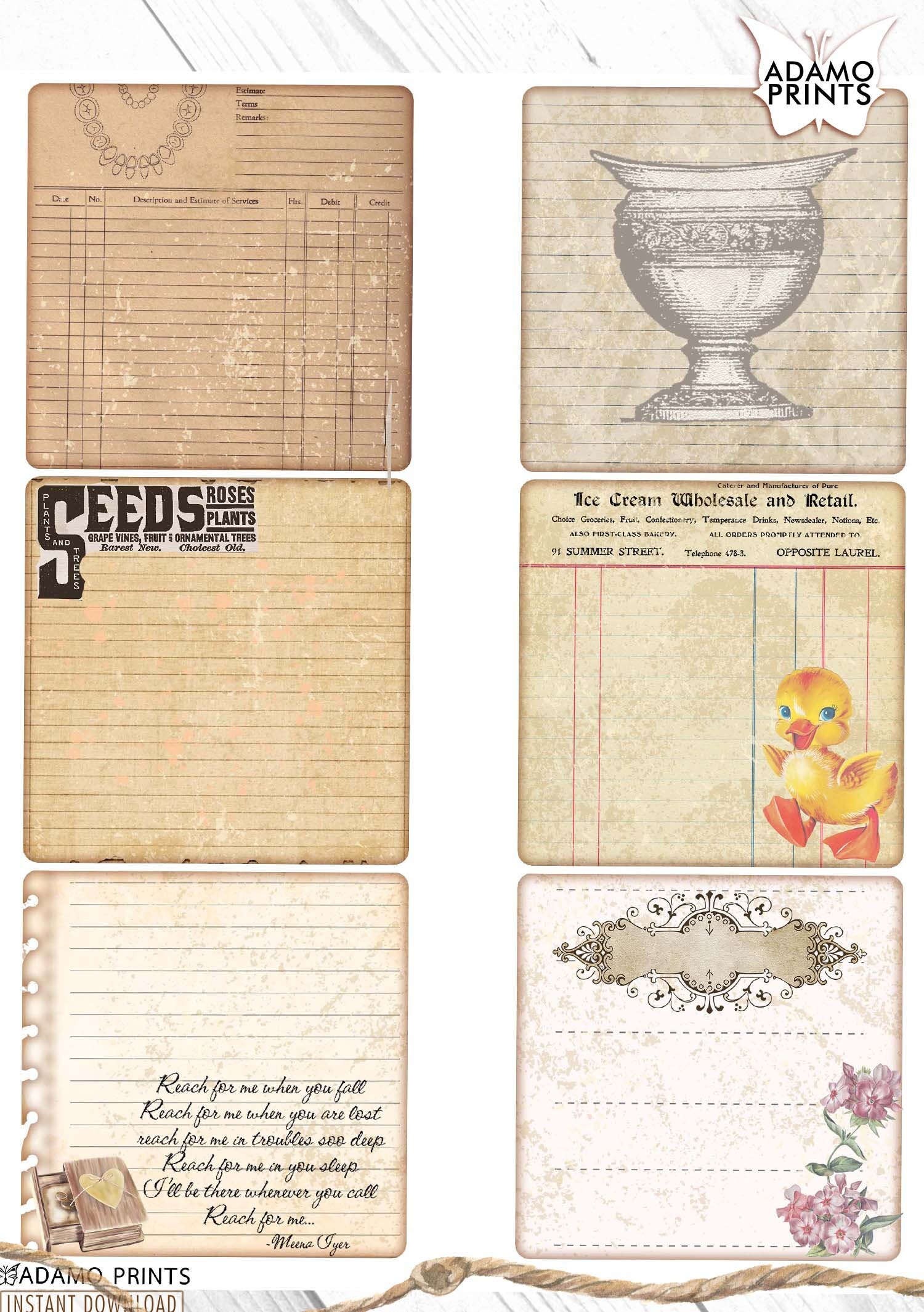Layered Writing Journal Card, Journal Tag, Digital Collage Sheet ...
