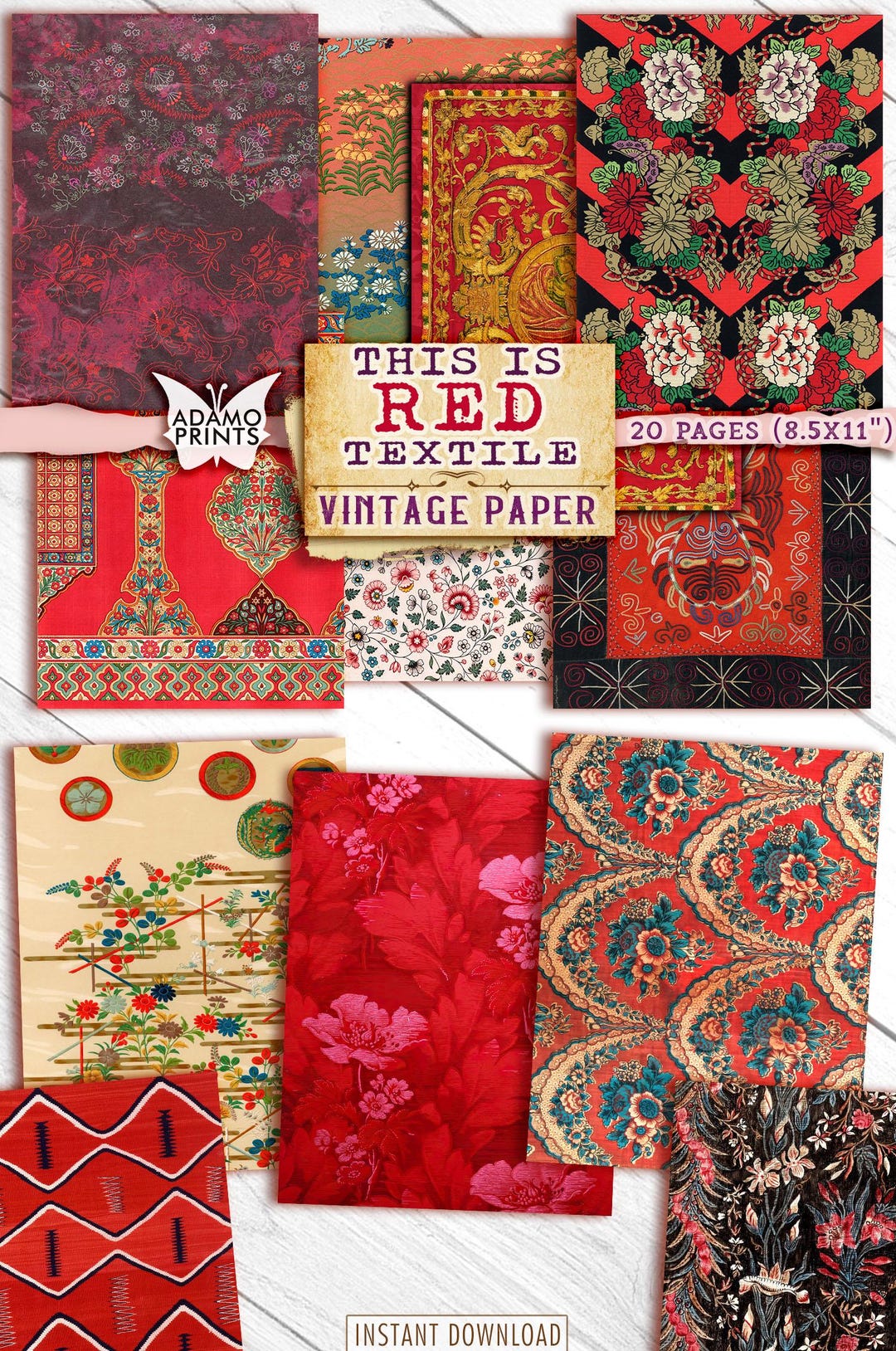This is Red Vintage Paper Textile, Wallpaper Digital Junk Journaling ...