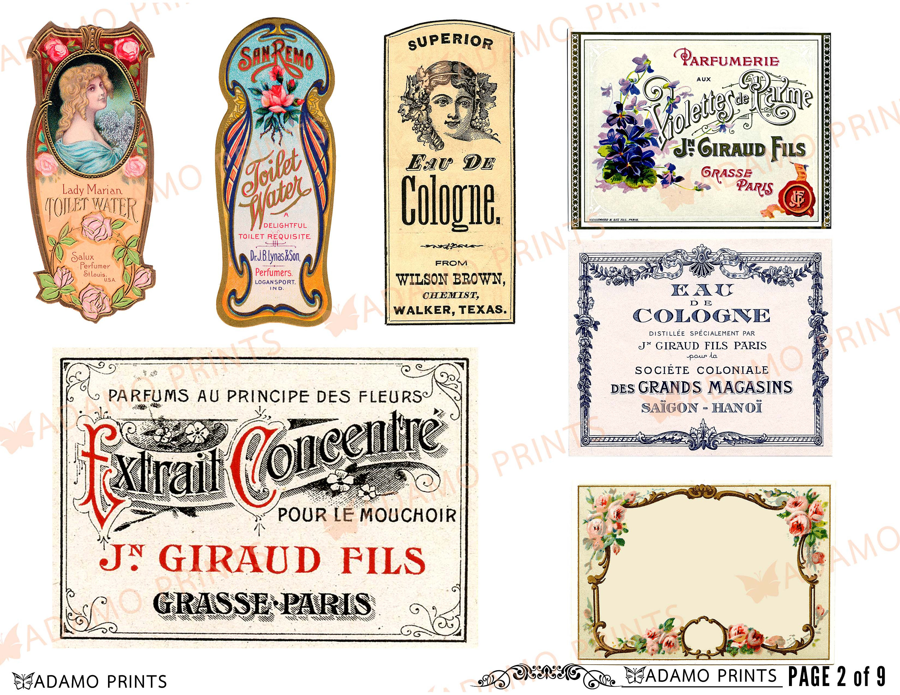 French Perfume Label, Color Labels, Digital Label, Collage Papers ...