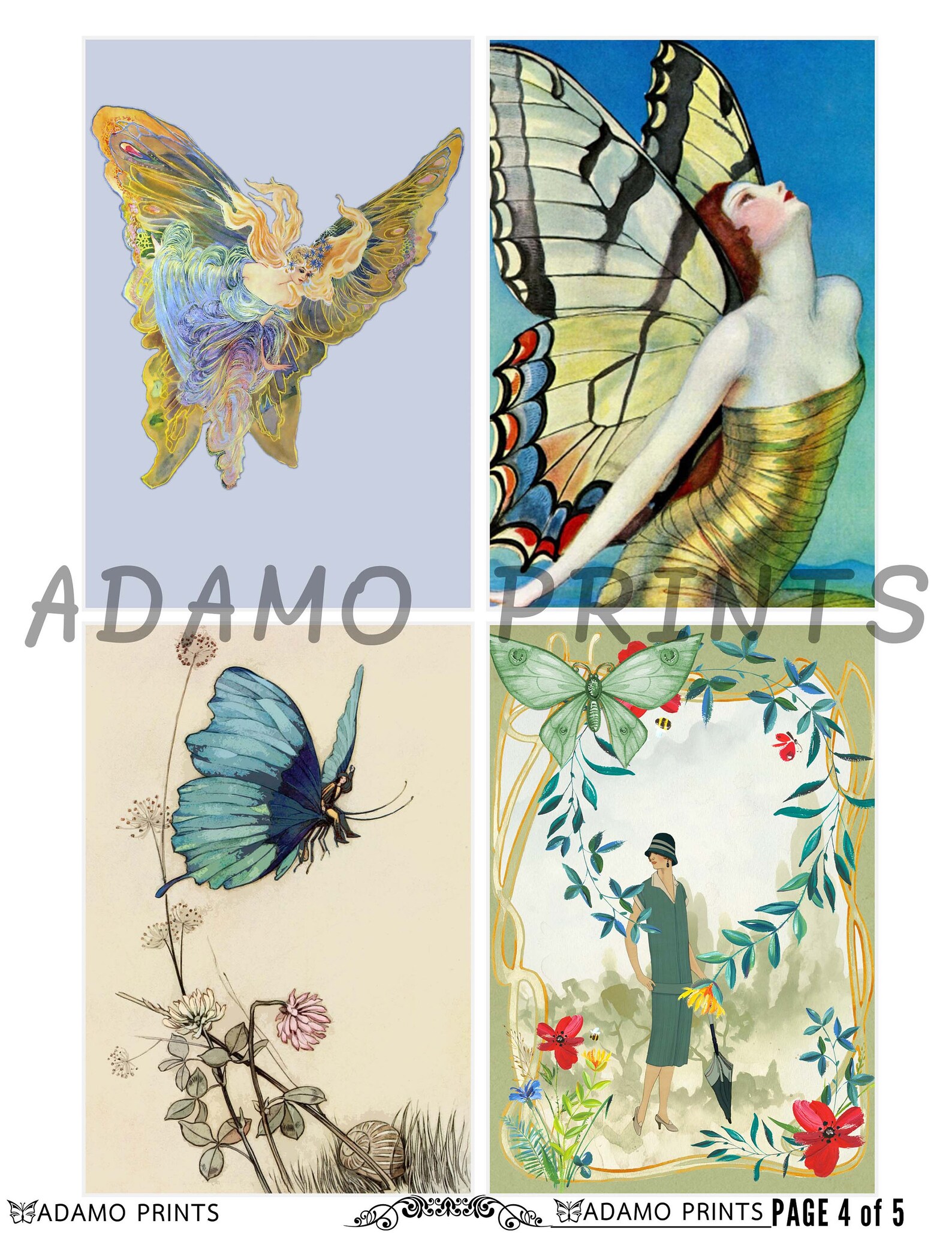 Vintage Butterfly Lady Journal Cards Women Digital Vintage - Etsy