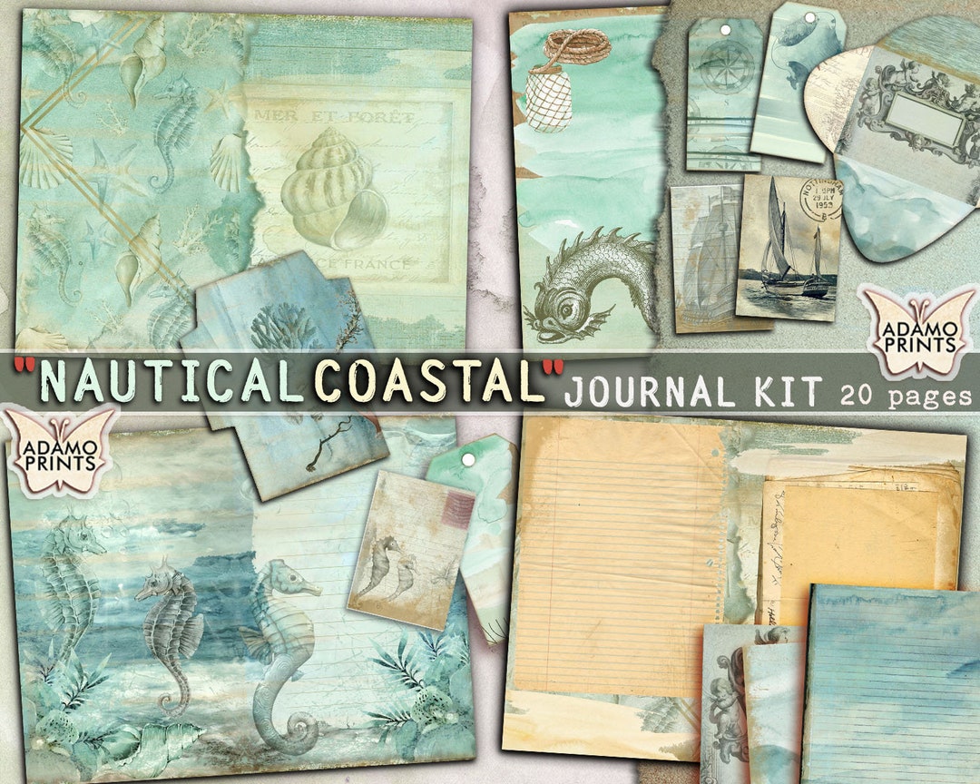 Nautical Coastal, Junk Journal Kit, Journal Page, Tags, Ocean Paper ...