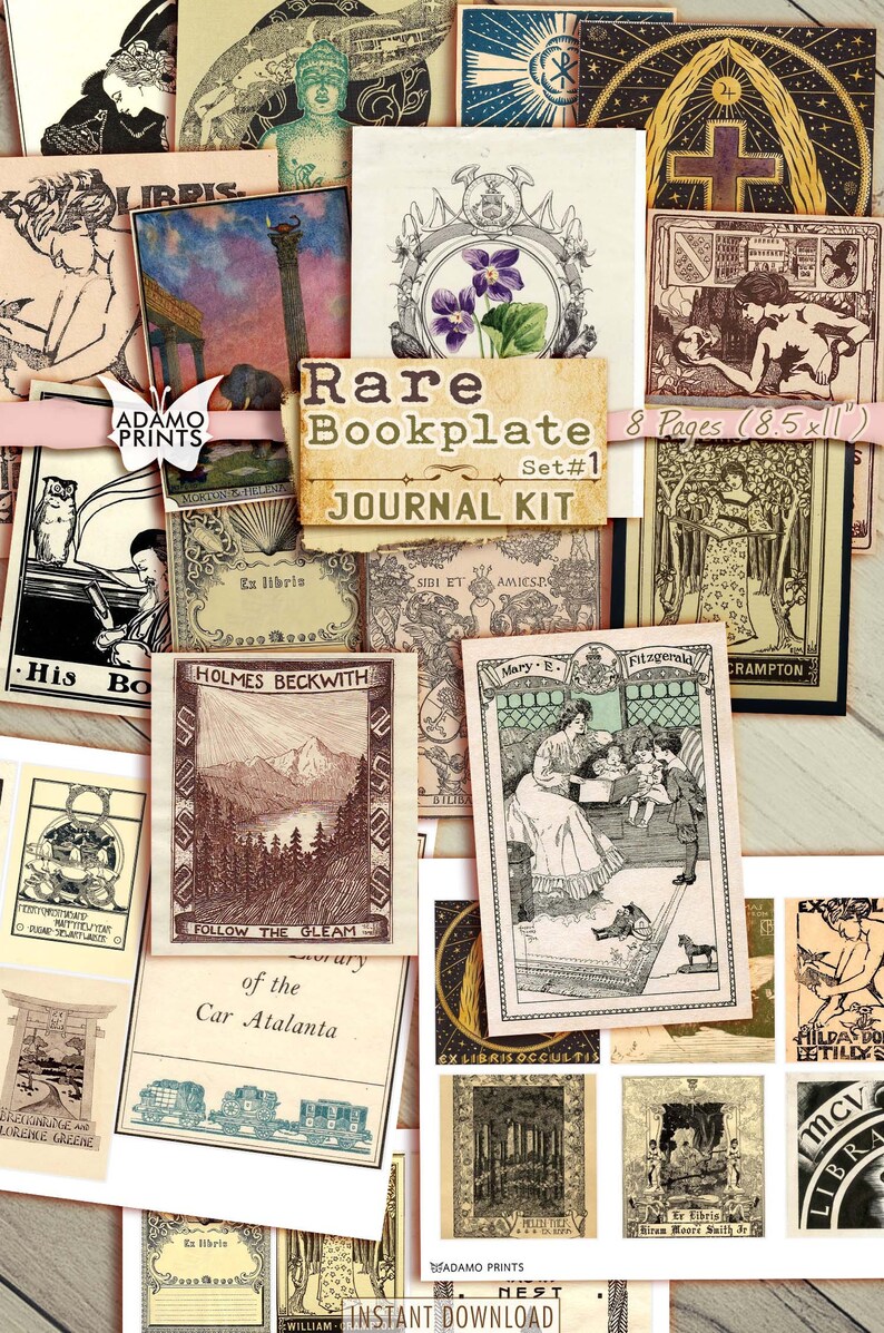 Rare Bookplate Set1 Ex Libris Digital Bookplate Printable | Etsy