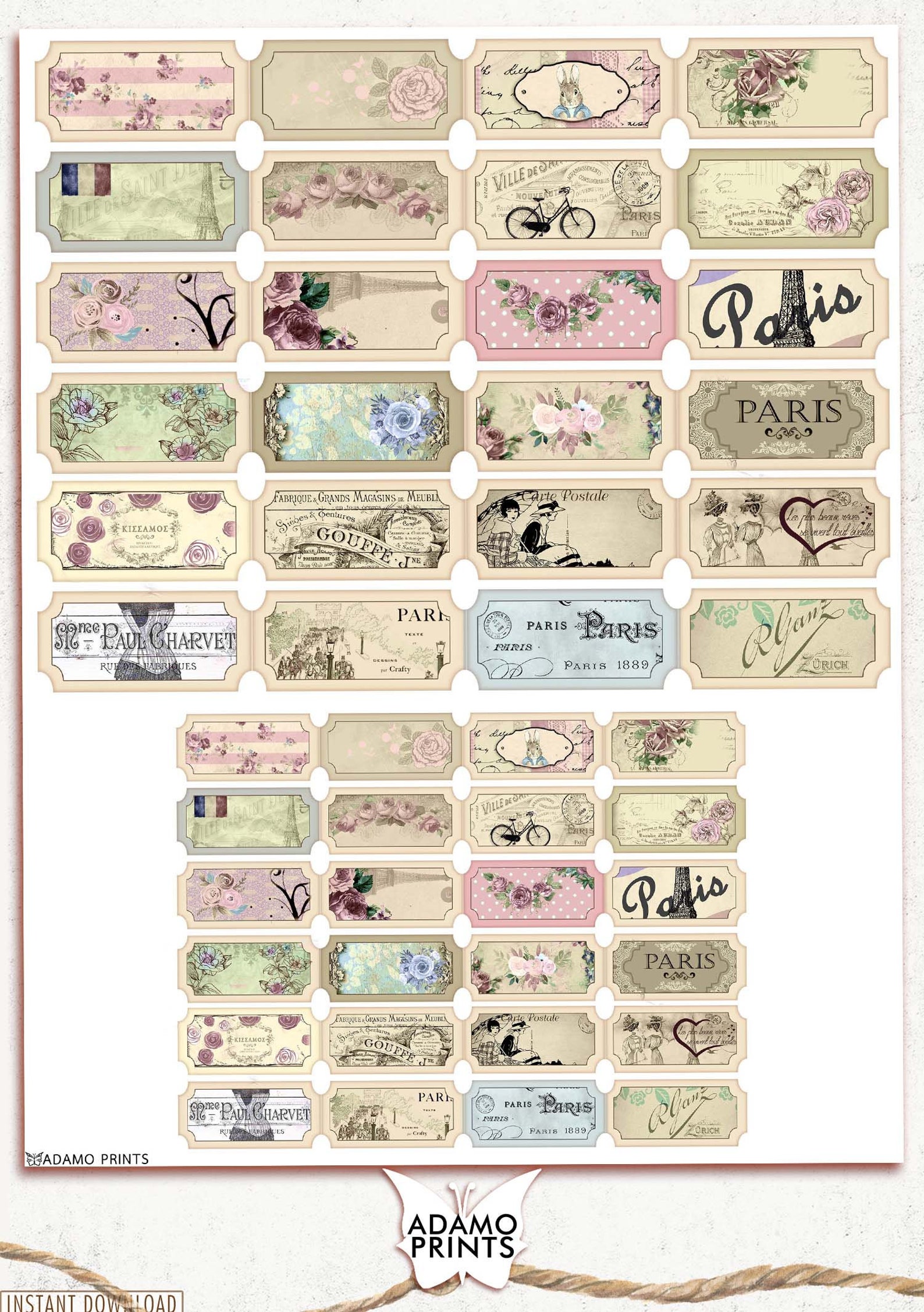 French Ticket Collage Ticket Digital Embellishments Junk | Etsy