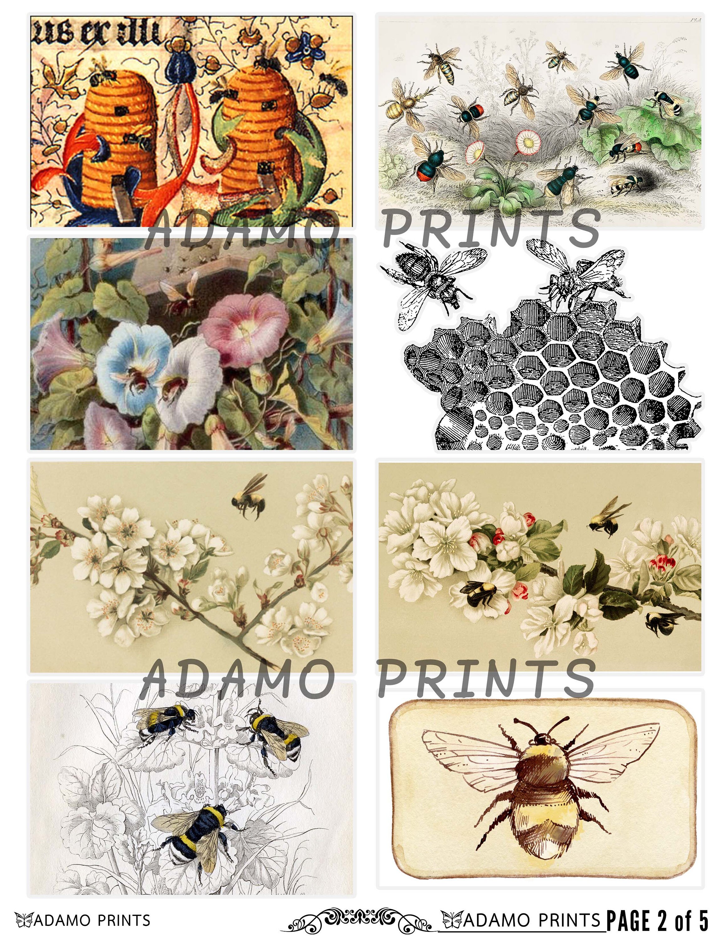 Busy Bee Set1, Ephemera Classics, Cards, Printable Images, Vintage Art ...