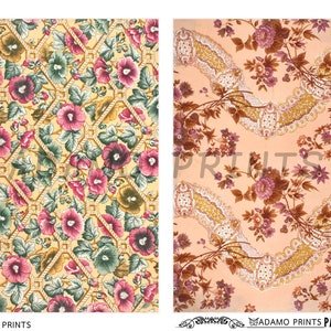 Vintage Flower Fabric Pattern, Digital Paper, Flower, Bird, Brown ...