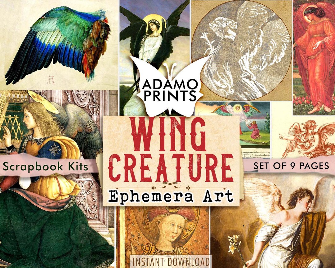 Wing Creature, Ephemera Journal, Digital Art, Collage Sheet, Digital ...