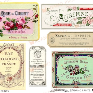 French Perfume Label, Color Labels, Digital Label, Collage Papers ...
