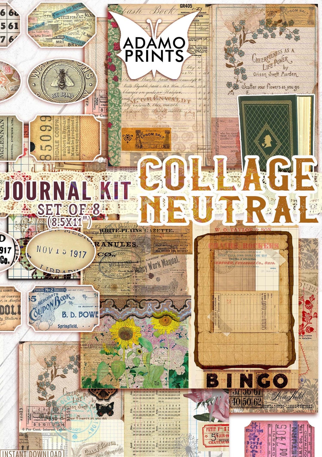Collage Neutral Journal Kit, Junk Journaling Kit, Collage Papers ...