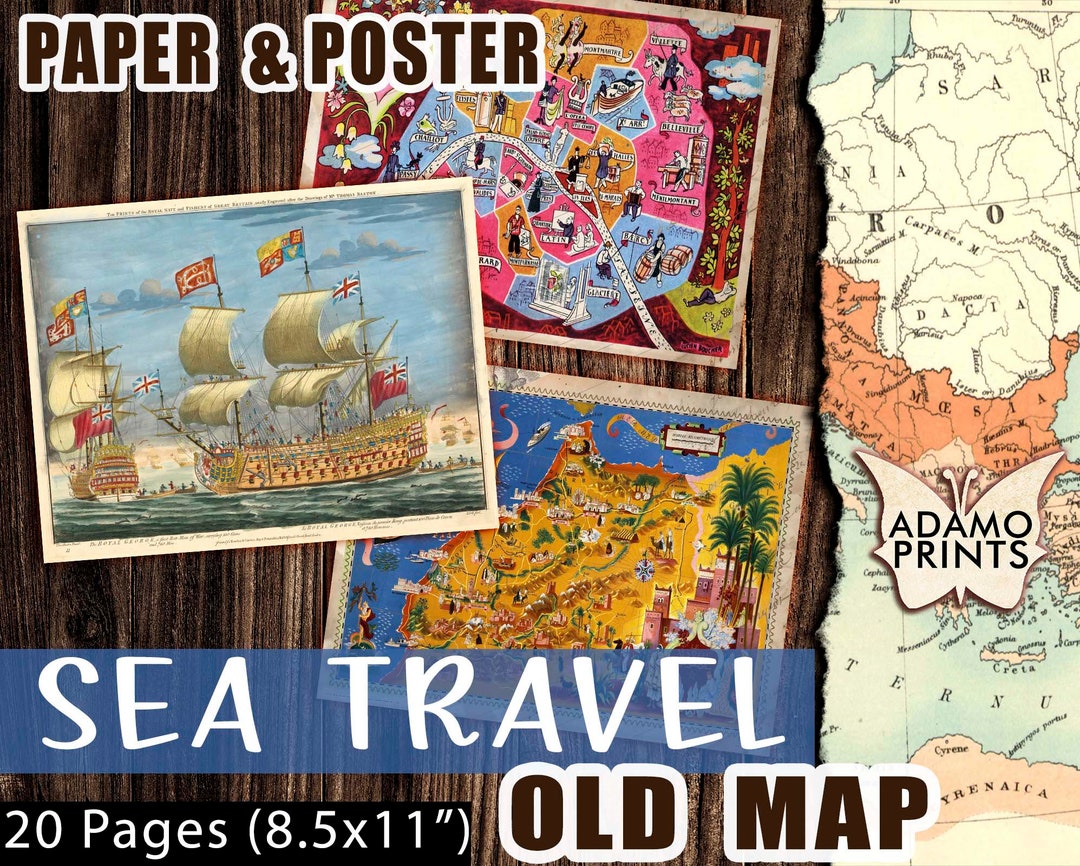 Sea Travel Old Map, Vintage Map Printable, Antique Map, Digital, Grunge ...